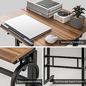 Tangkula Mobile Standing Desk, Height-Adjustable Laptop Podium Cart with Tilting Tabletop & Adjustable Angle, Rolling Stand Up Computer Desk with 2 Hanging Hooks & Lockable Casters for Home Office