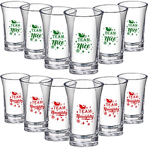 Set of 12 Christmas Shot Glasses 1.2 oz Holiday Cocktail Glasses Acrylic Christmas Shot Cups Green Red Team Naughty Team Nice Cups Novelty Acrylic Stemless Wineglass Party Shot Cups for Drinking Gift