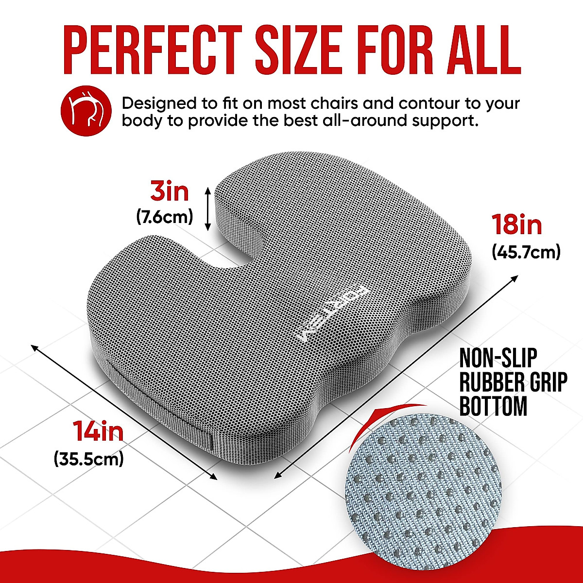 FORTEM Chair Seat Cushion (Mesh, Grey) + Lumbar Support