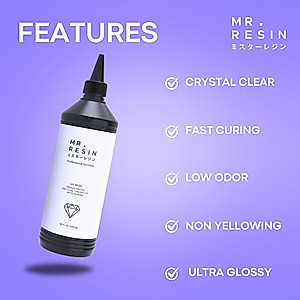 UV Resin - Mr. Resin 1kg Crystal Clear UV Epoxy Resin for Crafts, Jewelry Making, Keychains, Molds, Doming, Rock Painting - Fast Curing with UV Lamp, LED, and Sunlight