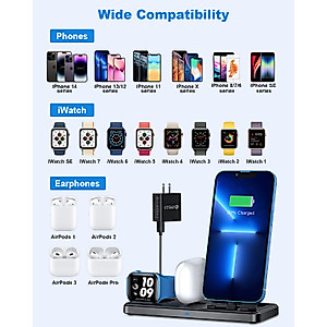 3 in 1 Charging Station for Apple Devices Foldable Charging Stand with 18W Adapter Compatible with iPhone Series AirPods Pro/3/2/1 Charging Dock for iWatch Series SE/7/6/5/4/3/2/1