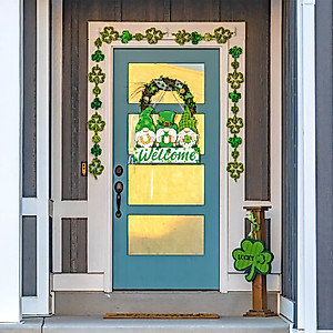 St. Patrick's Day Welcome Door Decor St. Patrick's Day Gnome Door Sign Shamrock Wooden Sign St Patrick's Day Hanging Decorations for Irish Front Door Home Indoor Outdoor Farmhouse Porch Decor