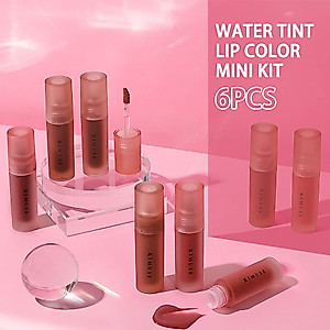 KIMUSE Water Gel Lip Tint 6 Colors Set, Highly Pigmented Long Lasting Moisturizing Glossy Lip Stains, Hydrate Lightweight Lip Gloss Makeup