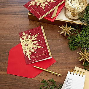 Hallmark Boxed Holiday Cards, Red and Gold Snowflake (40 Cards with Envelopes)