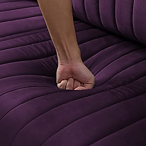 Yuxuanhang Loveseat with Removable Backrest Pillows, Modern Velvet Upholstered Sofas with Gold Metal Legs, for Living Room, Bedroom, Easy Assembly (Purple)