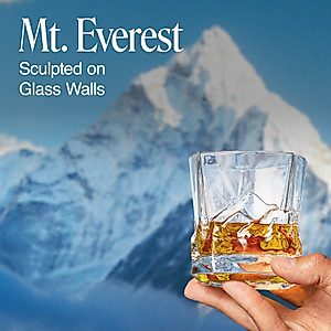 EdelweissPeak Unique Everest Bourbon Glasses Set of 4 in Gift Box - Mountains Theme - Heavy Freezable 8 OZ Old Fashioned Whiskey Glasses Set of 4 - Scotch Glass Set 4 - Whiskey Gifts for Men