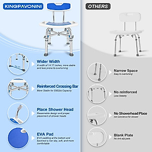 Heavy Duty Shower Chair with Back 550lb, Height Adjustable Bath Seat with EVA Pad, Anti-Slip Shower Bench Bathtub Stool for Elderly, Senior, Handicap & Disabled, Tool-Free Assembly
