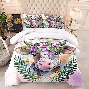 CVHOUSE Kawaii Cow Comforter Set Twin Size,Cute Pink Cow Bedding Set for Girls Kids,Kawaii Cow Quilt Set Pink Cow Duvet Set Girl's Bedroom Decor 3 Pieces