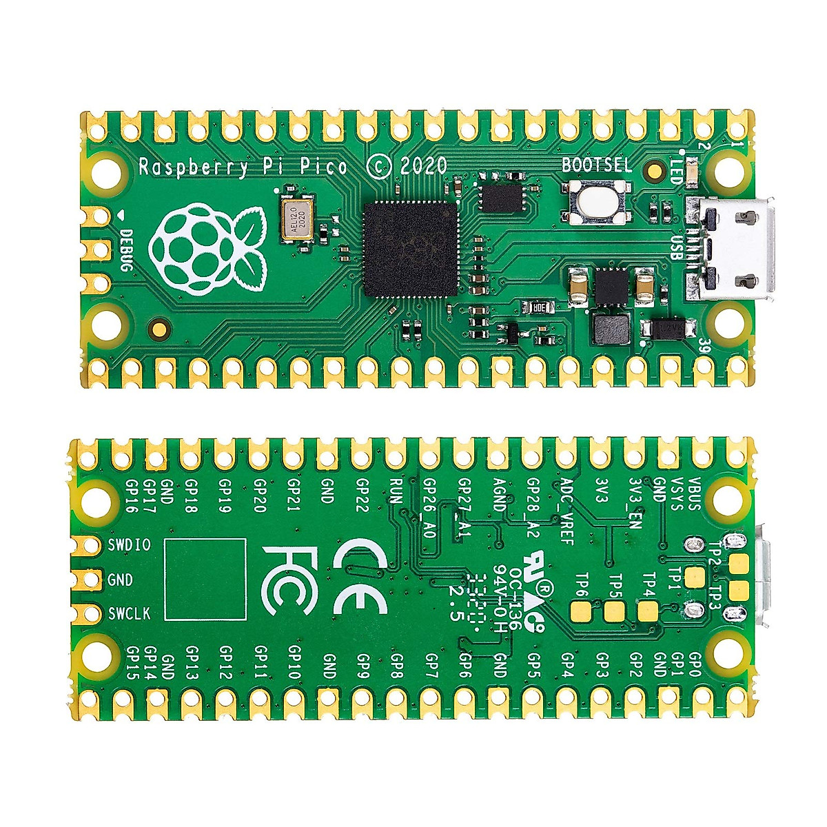 Raspberry Pi Pico Microcontroller Development Board Low-Cost, High-Performance,Based on RP2040 Chip, Dual-core Arm Cortex M0+ Processor,Flexible Clock Running up to 133 MHz