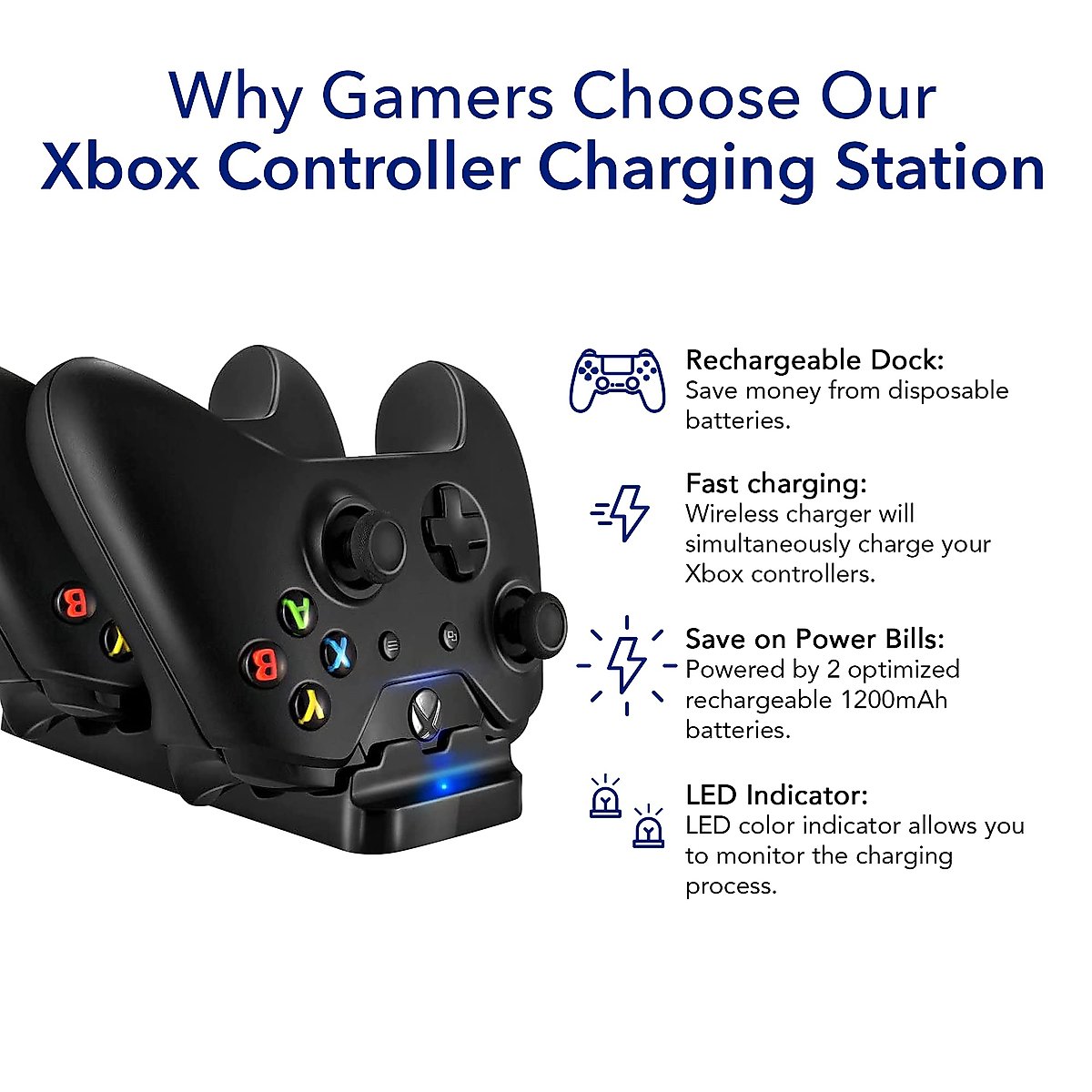 Charging Dock Stations Dual Xbox One Controller Charging Station - Fast Charging Dock with USB Cable & LED Indicator - Compatible with Xbox One S, X Controllers - Wireless Charger (Horizontal)