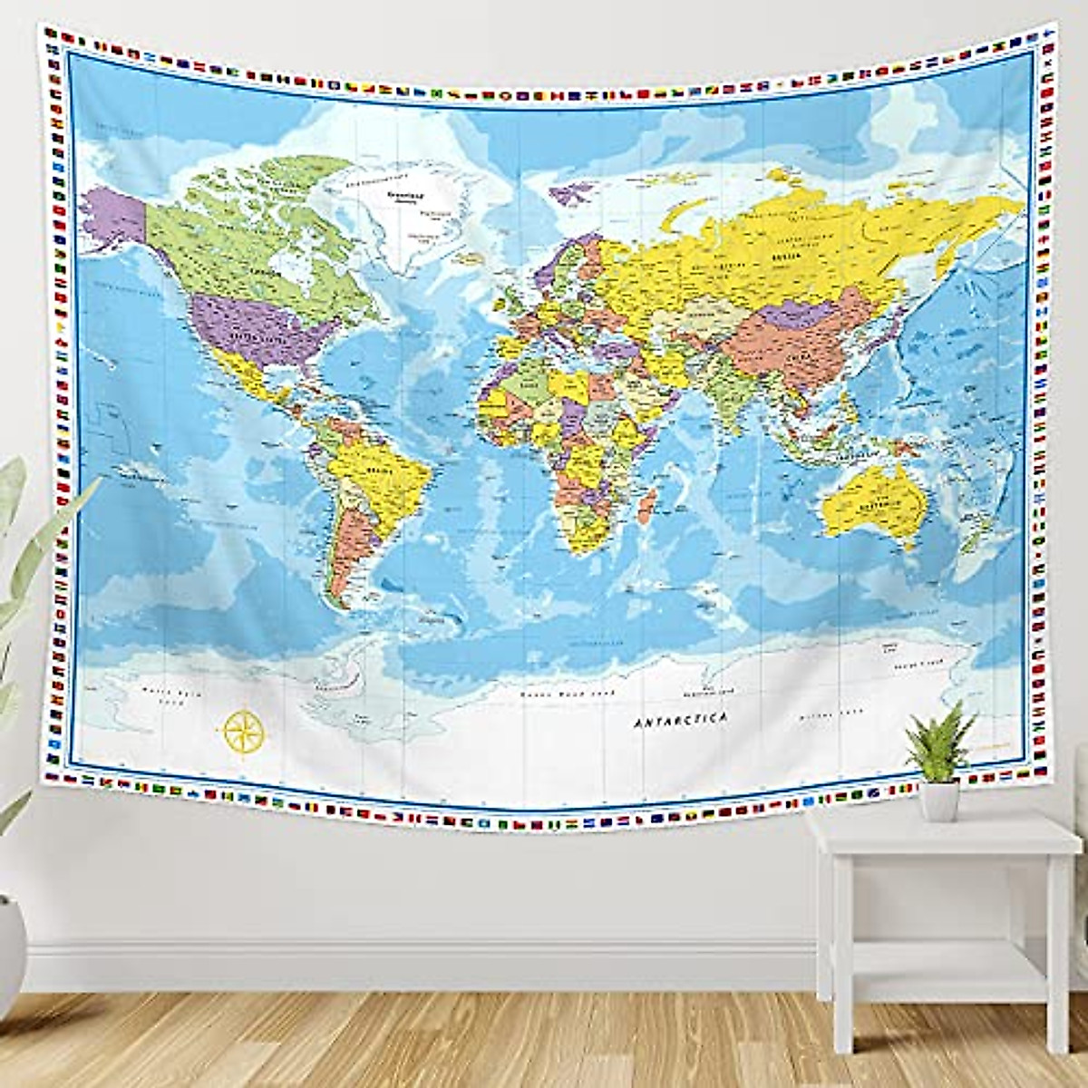 Large World Map Tapestry Wall Hanging Tapestry World Map For Kids Educational Tapestry With Country Flags World Map for Classroom Decor Kids Room Home Traveling Geography Students 60x80 In