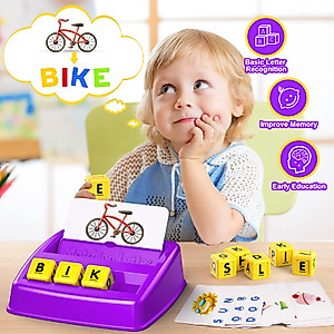 Educational Games for Kids Ages 3-8, Matching Letter Game for Kids Toys for 3-8 Year Olds Boys Girls Birthday Gifts for 3-8 Year Olds Girls Boys Preschool Kindergarten Educational Spelling Toys Purple