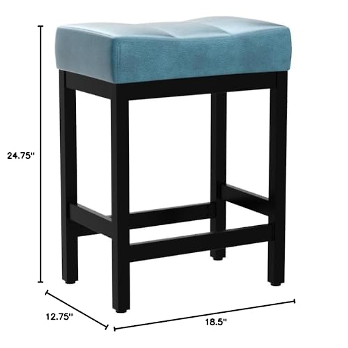 KATDANS Bar Stools Set of 2, 24" Counter Height Saddle Bar Stools, Upholstered PU Leather Bar Stools for Kitchen Island, Mid Century Modern Backless Barstools with Metal Base, KS861P-Teal, 2Pcs