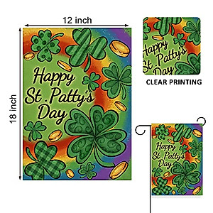 Covido Home Decorative Happy St. Patrick's Day Shamrock Clover Garden Flag, Rainbow Yard Outside Decorations, Irish Luck Outdoor Small Decor Double Sided 12x18