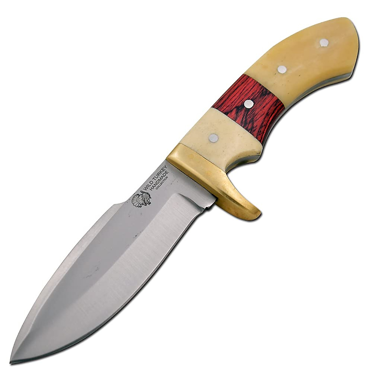 Wild Turkey Handmade Collection Full Tang Fixed Blade Real Bone Handle Skinner Knife w/Leather Sheath.. (5037)