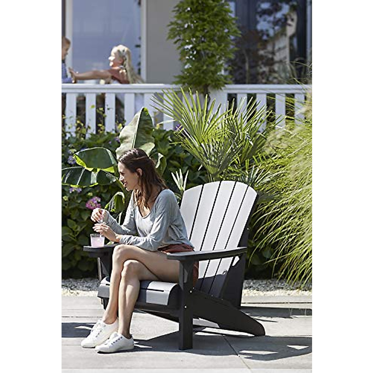 Keter Alpine Adirondack Resin Outdoor Furniture Patio Chairs with Cup Holder-Perfect for Beach, Pool, and Fire Pit Seating, Grey