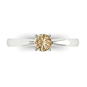 Clara Pucci 0.50 ct Round Cut Solitaire Yellow Moissanite Ideal Engagement Bridal Promise Anniversary Designer Ring in 18K White Gold 9