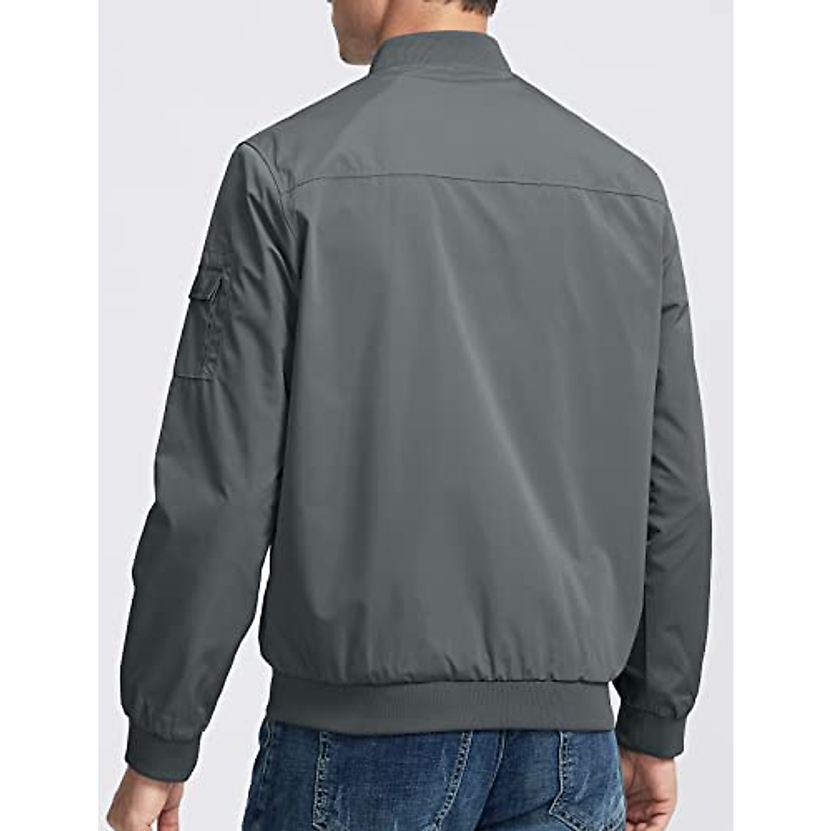 Pudolla Men's Bomber Jackets With 5 Pockets Lightweight Windbreaker Jackets For Men Outwear Casual Jacket Coat for Golf(dark grey L)