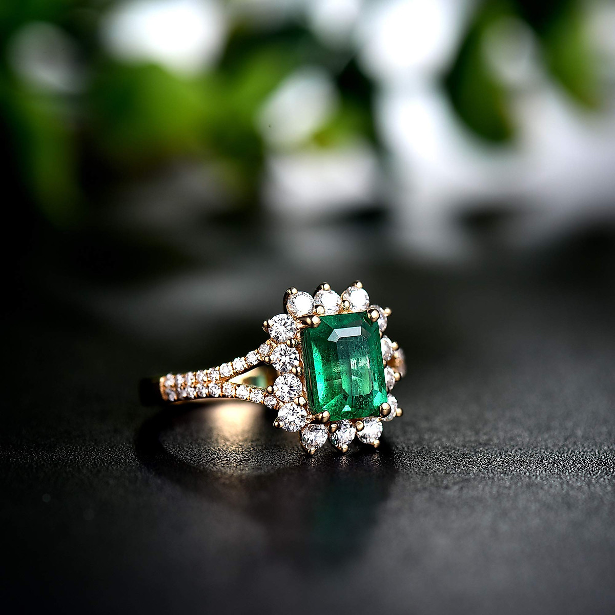 Lanmi Brilliant Natural Green Emerald Ring Solid 14K White Yellow Gold Engagement Wedding Diamonds Rings for Women Promotion