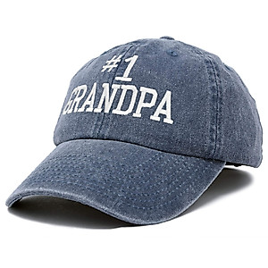 DALIX Number 1 Grandpa Gift Hat Vintage Cap Washed Cotton in Denim Navy Blue