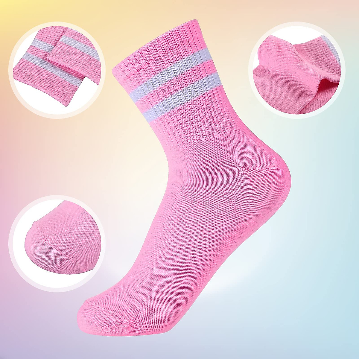 Tarpop 6 Pairs Neon Socks Neon Striped Crew Socks Tube Socks Striped Socks Men Women Ankle Socks Athletic Socks Short Socks (Bright Color)