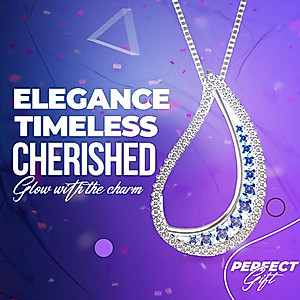 Vivelie Birthstone Necklace for Women Birthstone Jewelry - Platinum Plated Sterling Silver Teardrop Necklace Gift for Her (September - Sapphire blue)