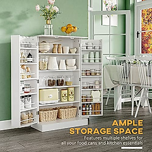 HOMCOM 41" Farmhouse Kitchen Pantry, Freestanding 2 Door Storage Cabinet with Adjustable Shelves for Living Room and Dinning Room,White