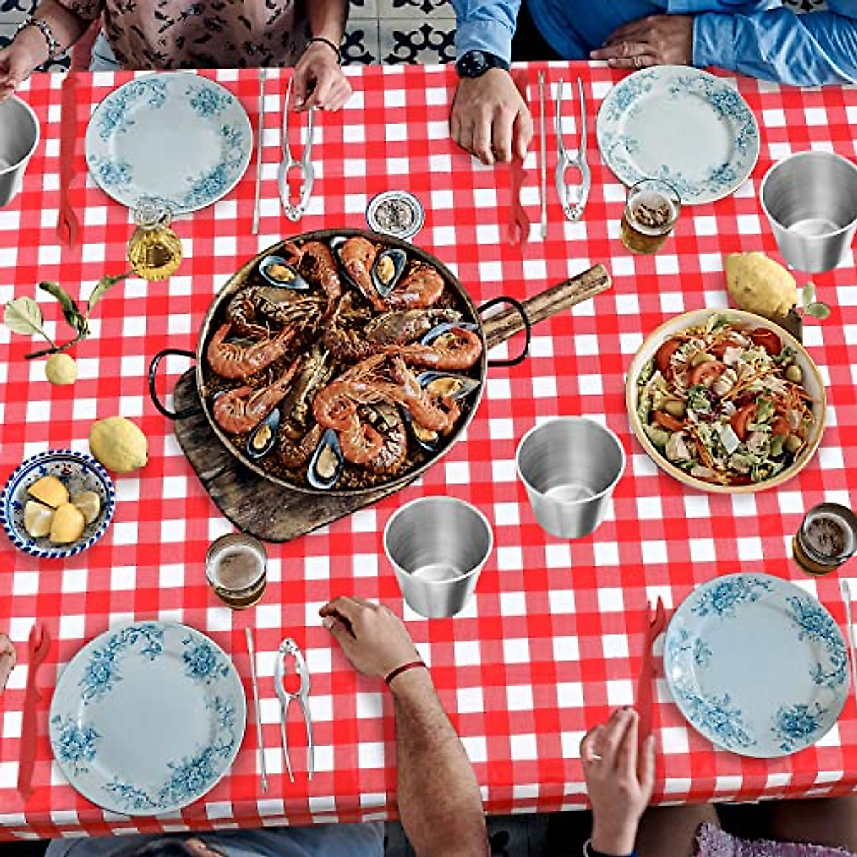 Mepase 62 Pcs Seafood Tools Set Nut Cracker Set 12 Crab Crackers, 12 Crab Forks/Picks, 12 Lobster Shellers, 12 1.7 oz Dipping Sauce Cups, 12 Lobster Bibs, 2 Red Checkered Disposable Plastic Tablecloth