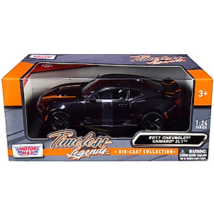 Motormax Toy 2017 Chevy Camaro ZL1 Black Metallic with Orange Stripes 1/24 Diecast Model Car by Motormax 79351 79351BK-OR
