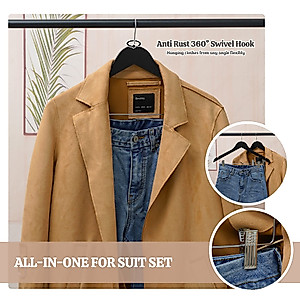 HOUÍSM Wooden Suit Hangers Skirt Hangers with Clips, 16Pack Solid Wood Pants Hangers with Heavy-Duty Clips, Premium Smooth Finish Black Wooden Hangers for Clothes Coat, Jeans, Blouse