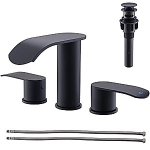 Bathroom Sink Faucet Matte Black - Bathroom Faucets for Sink 3 Hole 2-Handle 8 inch Widespread Bathroom Sink Faucet with Pop Up Drain and Faucet Supply Hoses