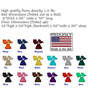 D&D Futon Furniture Pink Sleeper Chair Folding Foam Bed, 70 x 32 x 6, Studio Guest Foldable Sofa Bed, Couch, High Density Foam 1.8 Pounds.