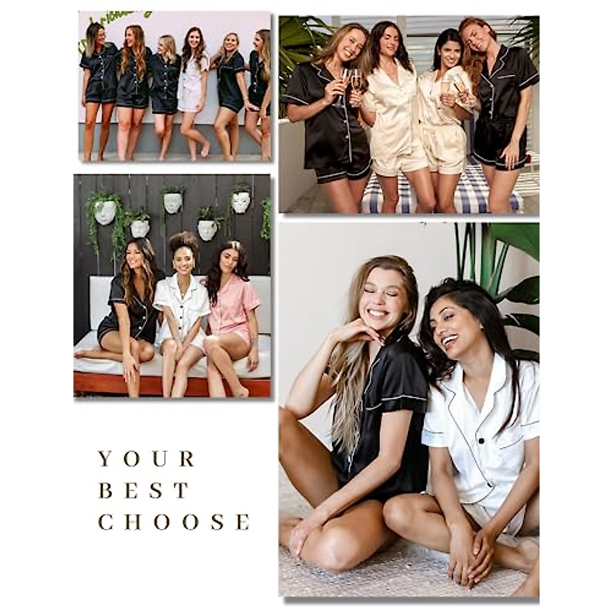 Leikar Womens Silk Satin Pajamas Shorts Set Bride Pajamas Button Down Pjs Loungewear Set S-XXL Black