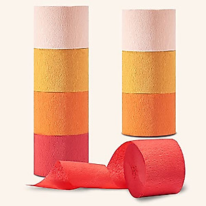 HDO Crepe Paper Streamers, 8 Rolls 656 Ft Party Streamers Kit, Pink Yellow Orange Red Streamer for Birthday Anniversary Baby Shower Bridal Shower Thanksgiving Party Decoration 1.8 Inch x 82 Ft/Roll