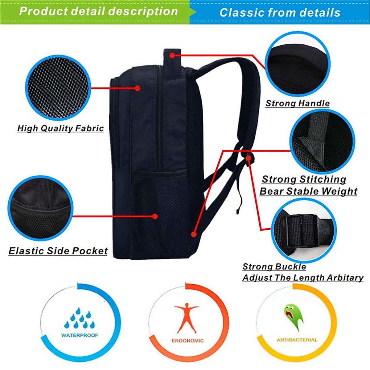 Waroost Teens Venom Canvas Daypack,Durable Graphic Knapsack Multifunction Waterproof Bookbag for Students