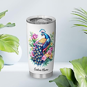 Peacock Gifts, Personalized Tumbler with Peacock Animal’s Name – Custom Cup for Animal Lovers, Gift for Women, Men, Boys, Girls, Gift for Birthdays & Christmas, 20oz Steel Coffee Cup Z94dMV