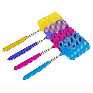 RMISODO 4 Pieces Plastic Fly Swatter Extendable Manual Swat Fly Tool with Stainless Steel Telescopic Handle, Random Color