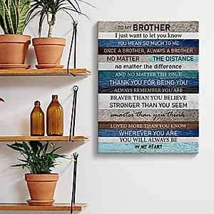 Moiol Canvas Wall Art for Brother Gift, Rustic to My Brother Always Remember You are Braver from Sister Brother Print Framed Poster 12 x 15 inch Painting Decoration for Home Bedroom