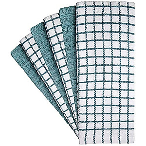 Kitchen Towels 16"x 28" | Dish Towels | Kitchen Hand Towels | Large Dishcloths Set | Highly Absorbent Tea Towel, Soft with Hanging Loop | Natural Ring Spun Cotton, 380 GSM | Aqua Check Design - 6 Pack