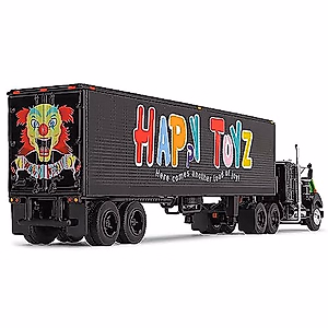 Western Star Truck with Green Goblin Head and 40' Vintage Trailer Happy Toyz Black Maximum Overdrive (1986) Movie 1/64 Diecast Model by DCP/First Gear 60-1503