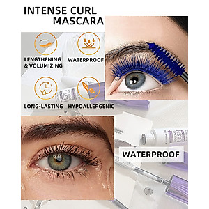 5D Purple Mascara Volume and Length -1Pcs Waterproof Smudge-Proof Color Mascara for Eyelashes, Volumizing Curling Defining Eye Lashes, Longwear Fiber Colored Mascara for Women Girl Eye Makeup