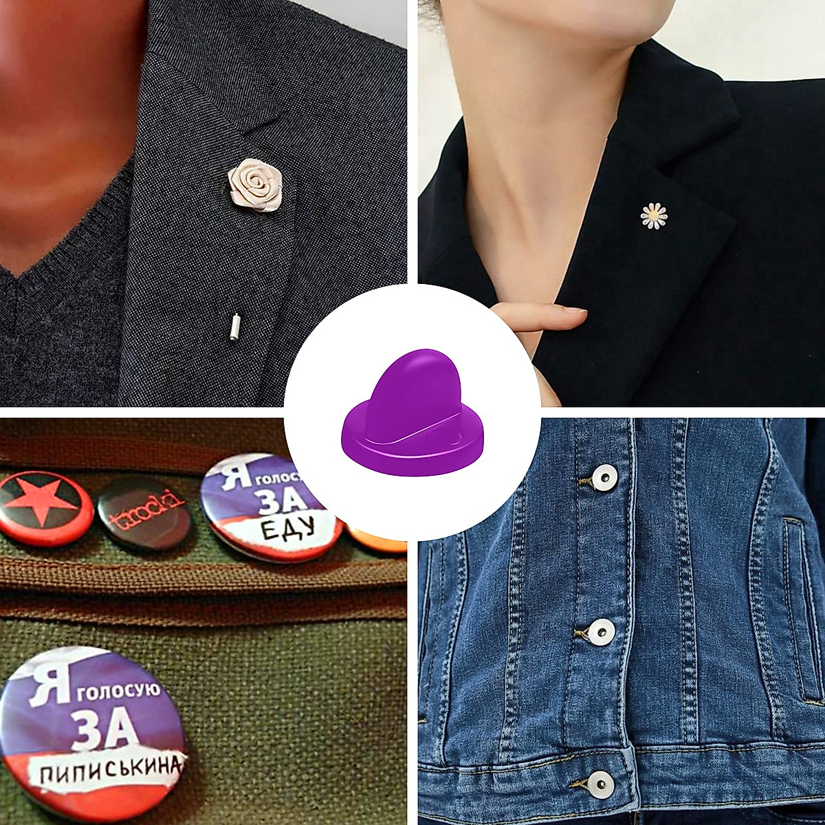 DUFEIMOY 150Pcs Rubber Pin Backs Locking, Locking Pin Backs with Storage Case, Pin Backs Pin Keepers for Brooch Tie Hat Badge Insignia, Purple Silicone Pin Locks