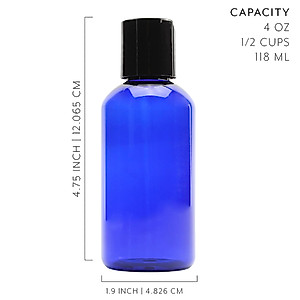 4oz Empty Cobalt Blue Plastic Squeeze Bottles with Disc Top Flip Cap (6 pack); BPA-Free Containers For Shampoo, Lotions, Liquid Body Soap, Creams