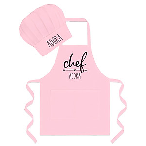 lush + luxe Personalized Kids Chef Hat and Apron Set. Kids Apron for Boys and Girls. Custom Apron for Kids. Chef Gifts. Personalized Apron for Kids Cooking. (PINK, 4-7 Years (M))