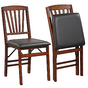 Giantex Folding Dining Chairs Set of 2, Foldable Wood Kitchen Chairs with Padded Seat, Solid Wood Frame, Max Load 400 Lbs, No Assembly Easy to Store Wooden Dining Chairs for Apartment, Small Space