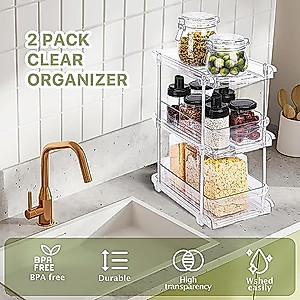 3 Tier Clear Bathroom Storage Organizer with Dividers, Pull Out Under Sink Organizers and Storage, Multi-Purpose Cabinet Organizers and Storage for Bathroom, Kitchen, Pantry, Vanity, Countertop
