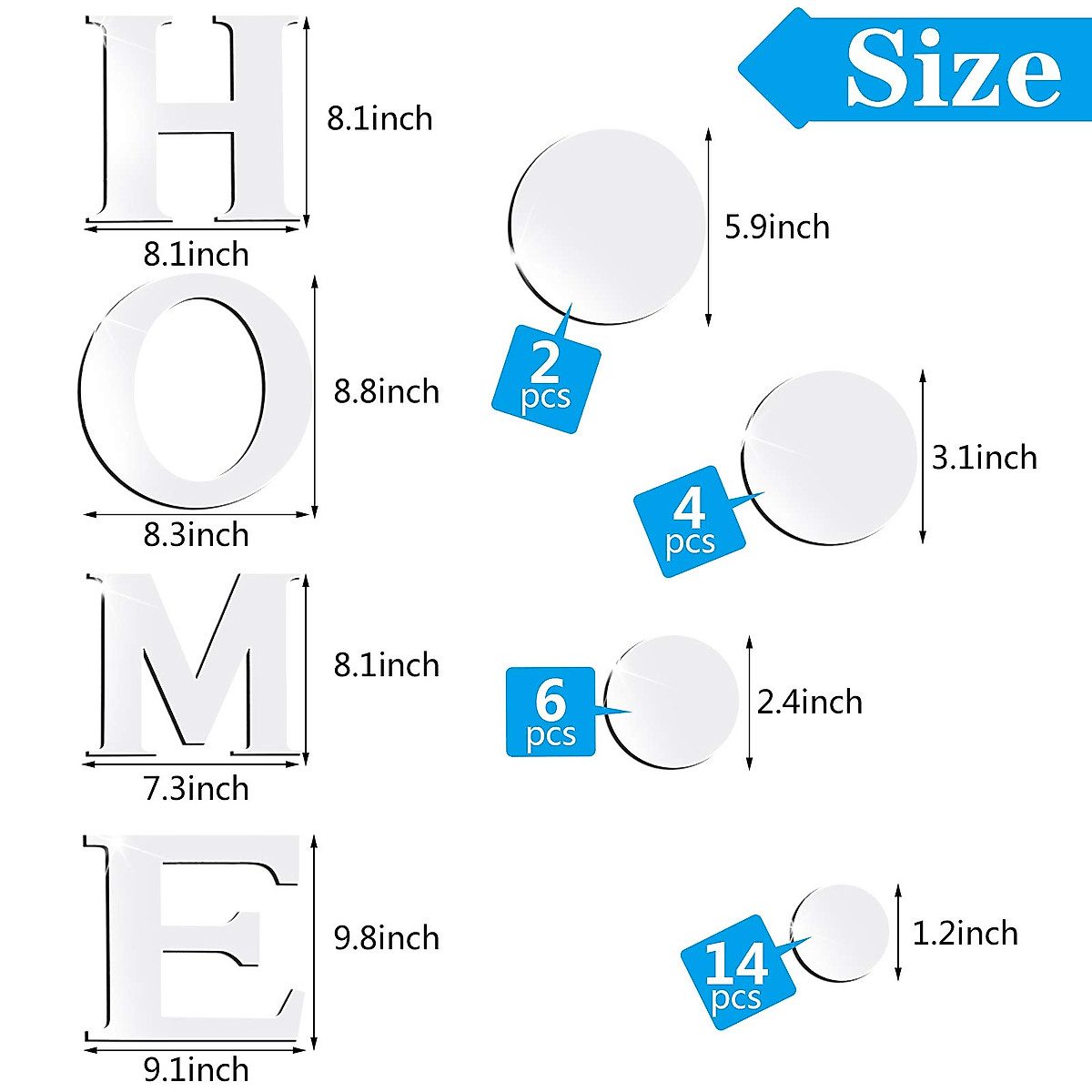 30 Pcs Living Room Wall Decor Home Mirror Wall Stickers Letter Signs DIY Acrylic Mirror Decals 3D Wall Decorations for Home Bedroom Living Room Decor Removable (Silver)