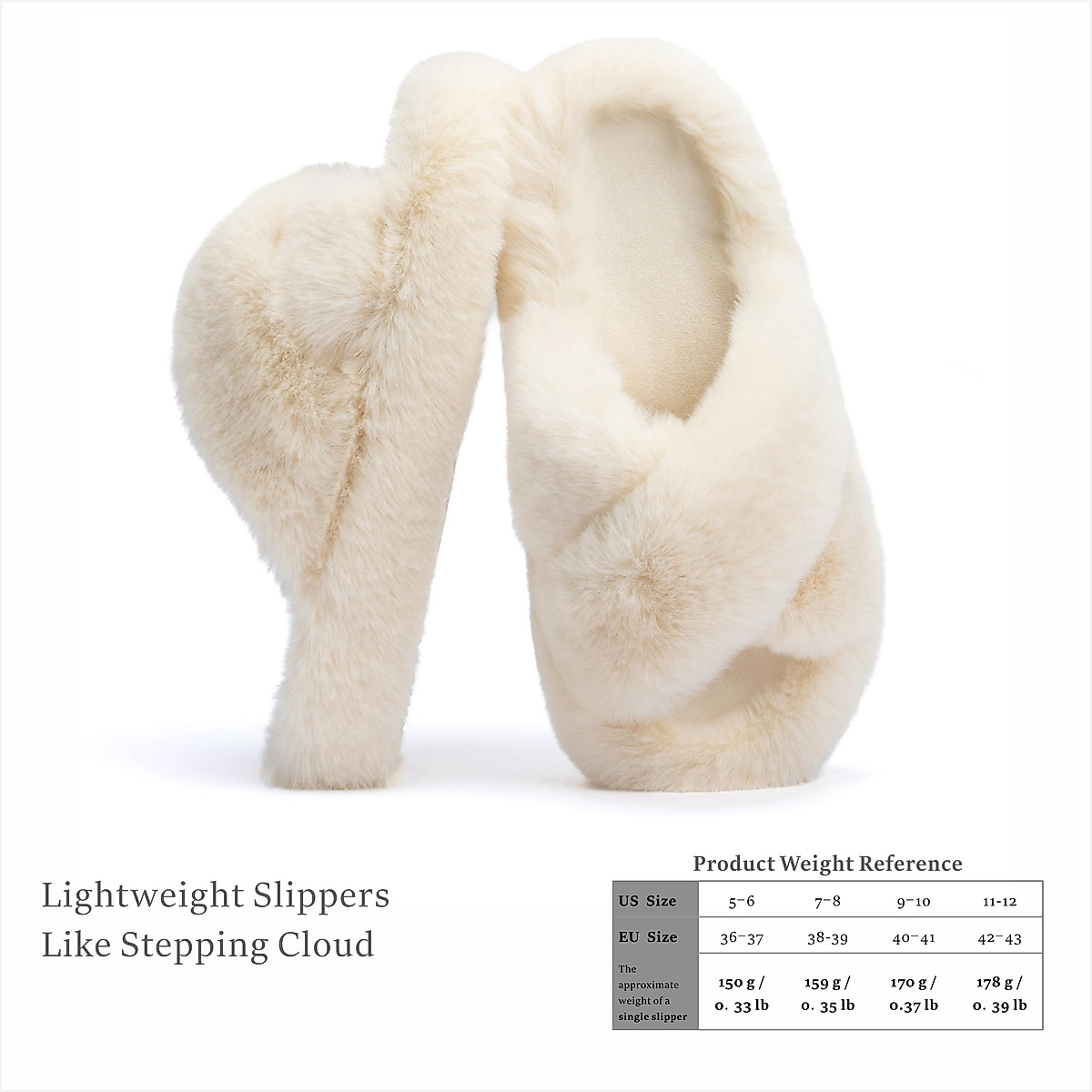 Chantomoo Women's Cross Slippers Memory Foam House Bedroom Slippers for Women Fuzzy Plush Comfy Faux Fur Lined Slide Shoes Anti-Skid Sole Trendy Gift Slippers Beige Size 9 10 8.5