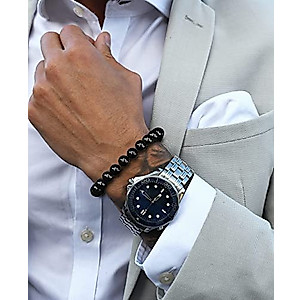 TIGERSTAR Natural Lava Rock Beads Bracelet,Stretch Elastic Bracelets,Adjustable Braided Rope Gemstone Bracelets for Men Women