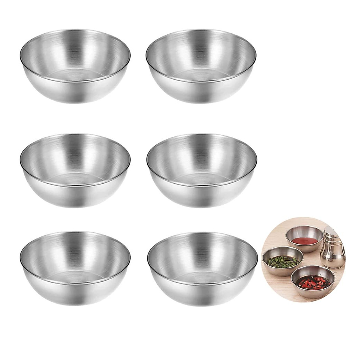 Jasni 6PCs Stainless Steel Sauce Dishes Condiment Sauce Cups Seasoning Dishes Dip Bowls Serving Dishes Sushi Soy Dishes Silvery